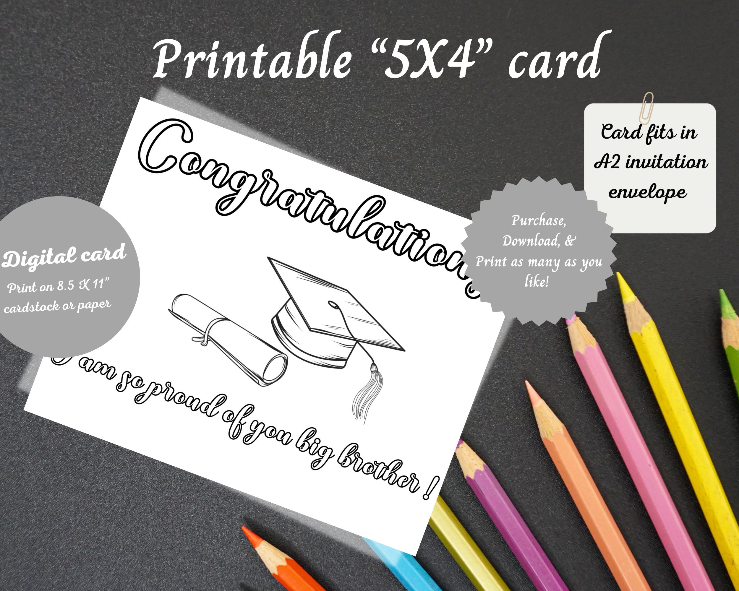 Big Brother Printable Kids Coloring Card Instant Download Graduation ...