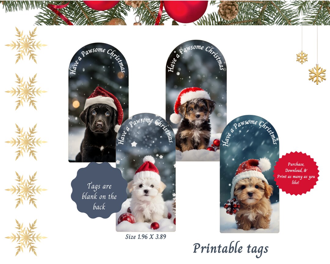 Printable Pawsome Christmas Gift Bag Tags Instant Downloadable Gift Box ...