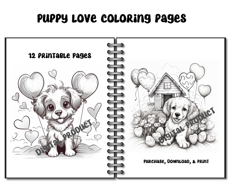 12 Puppy Love Coloring Pages - Etsy