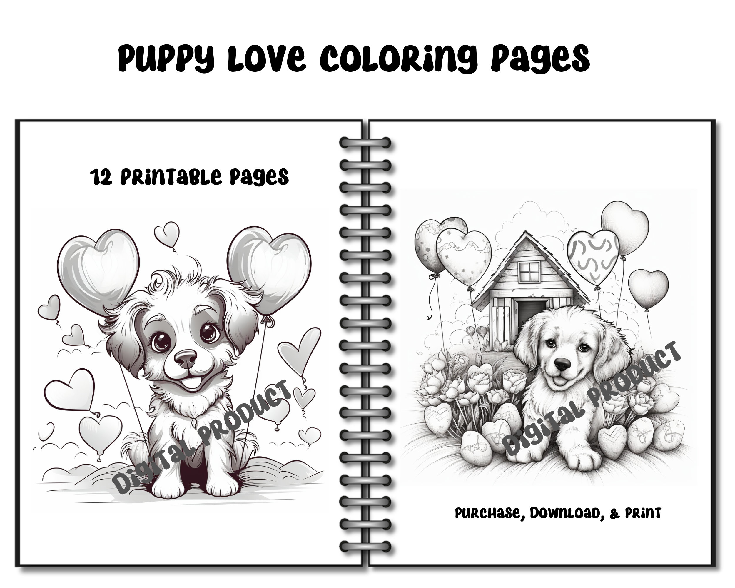 12 Puppy Love Coloring Pages - Etsy