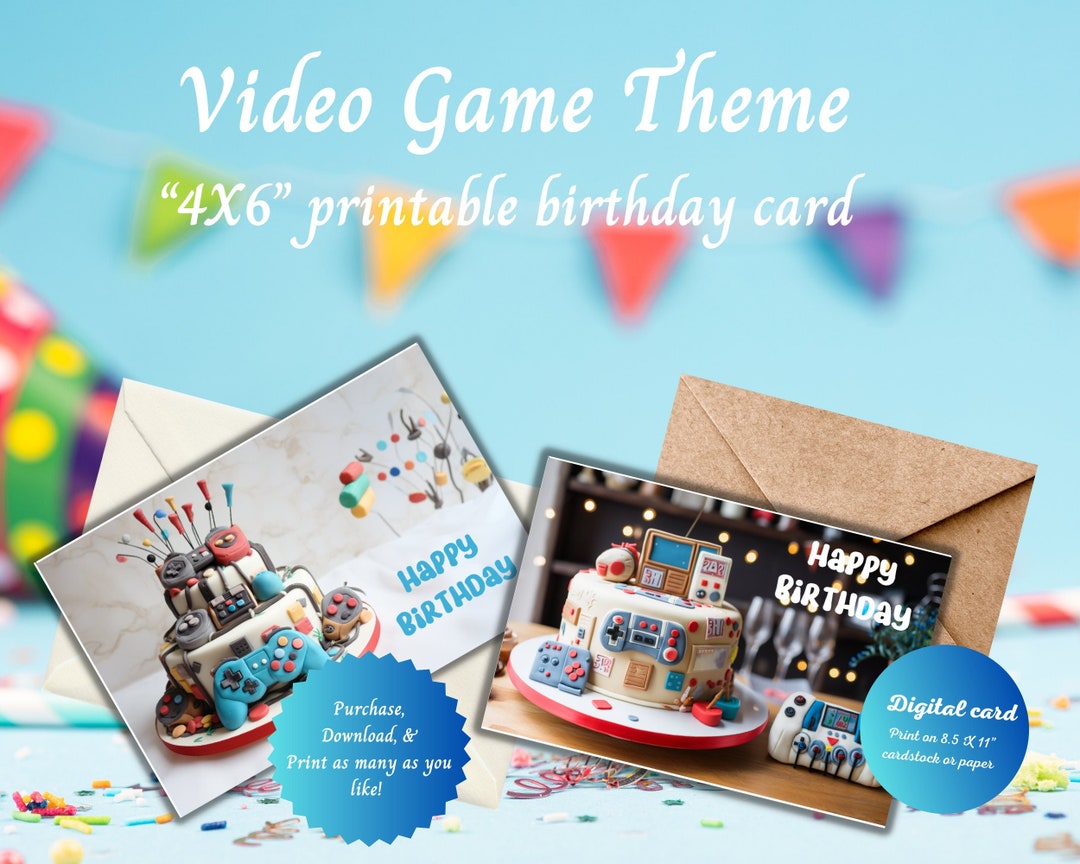 Printable Video Game Theme Happy Birthday Card Instant Downloadable ...