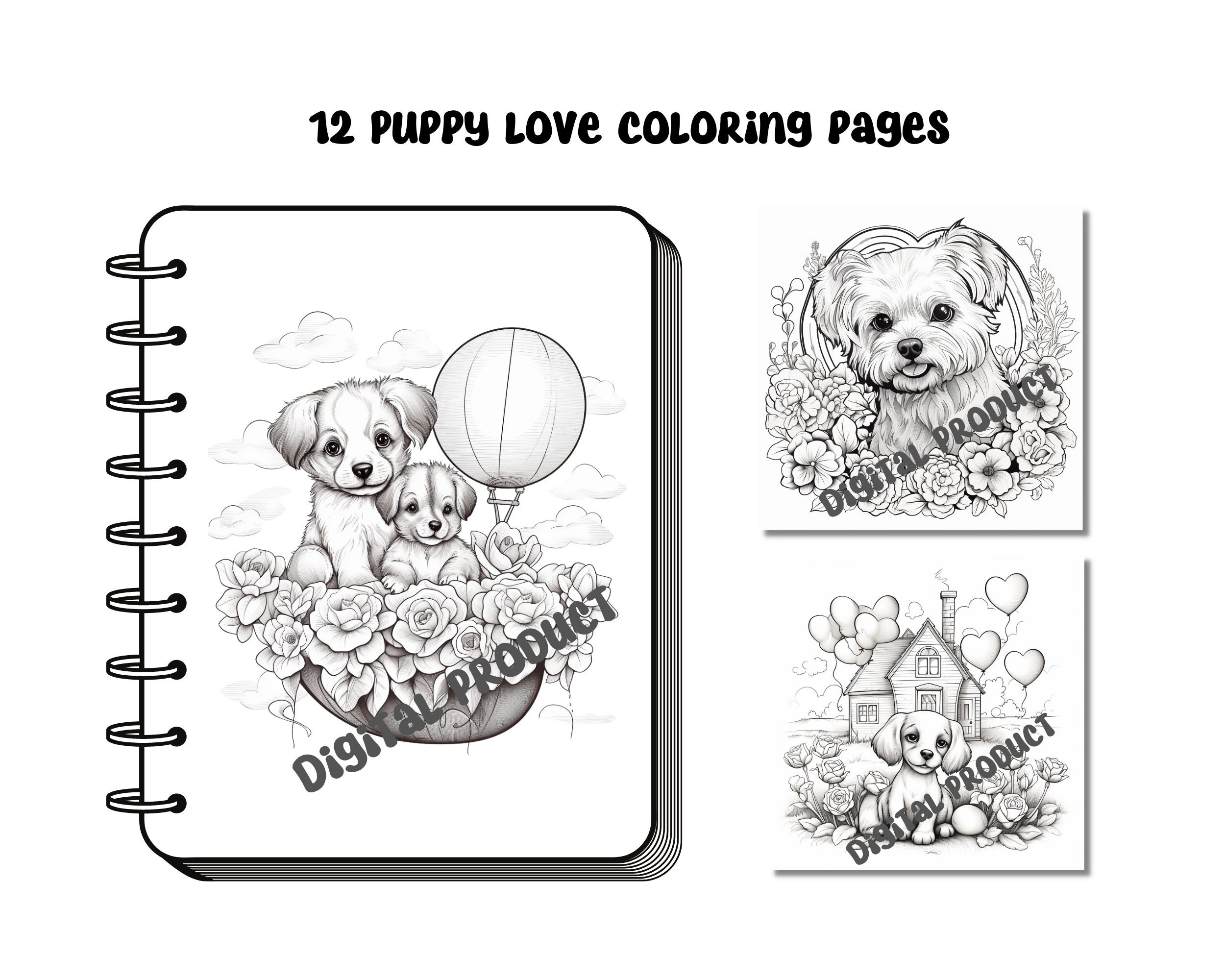 12 Puppy Love Coloring Pages - Etsy