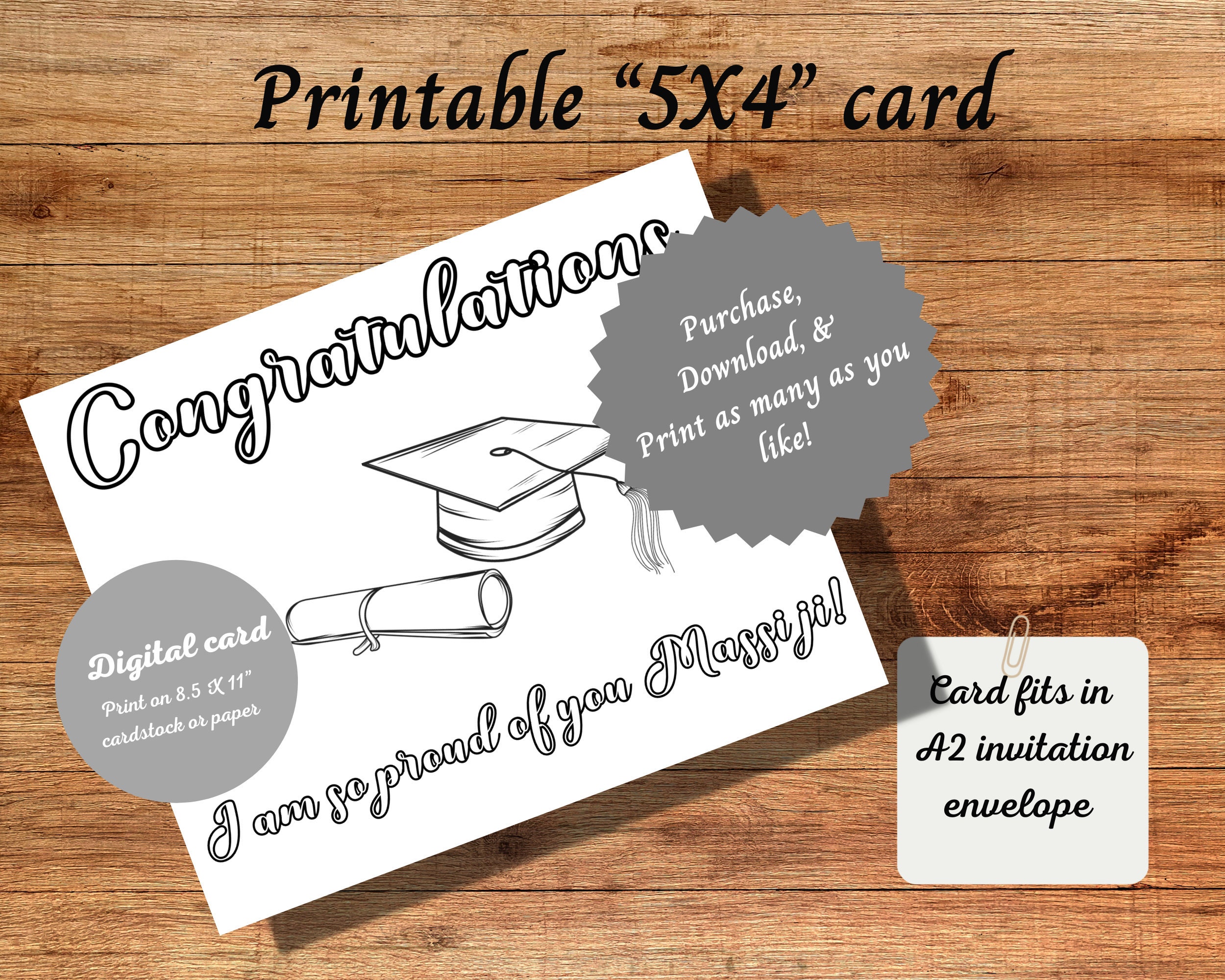 Printable Massi Ji Card Kids Coloring Card Instant Download Graduation ...
