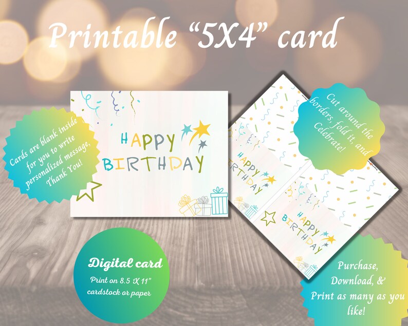 Printable Happy Birthday Card Instant Download Colorful Birthday ...