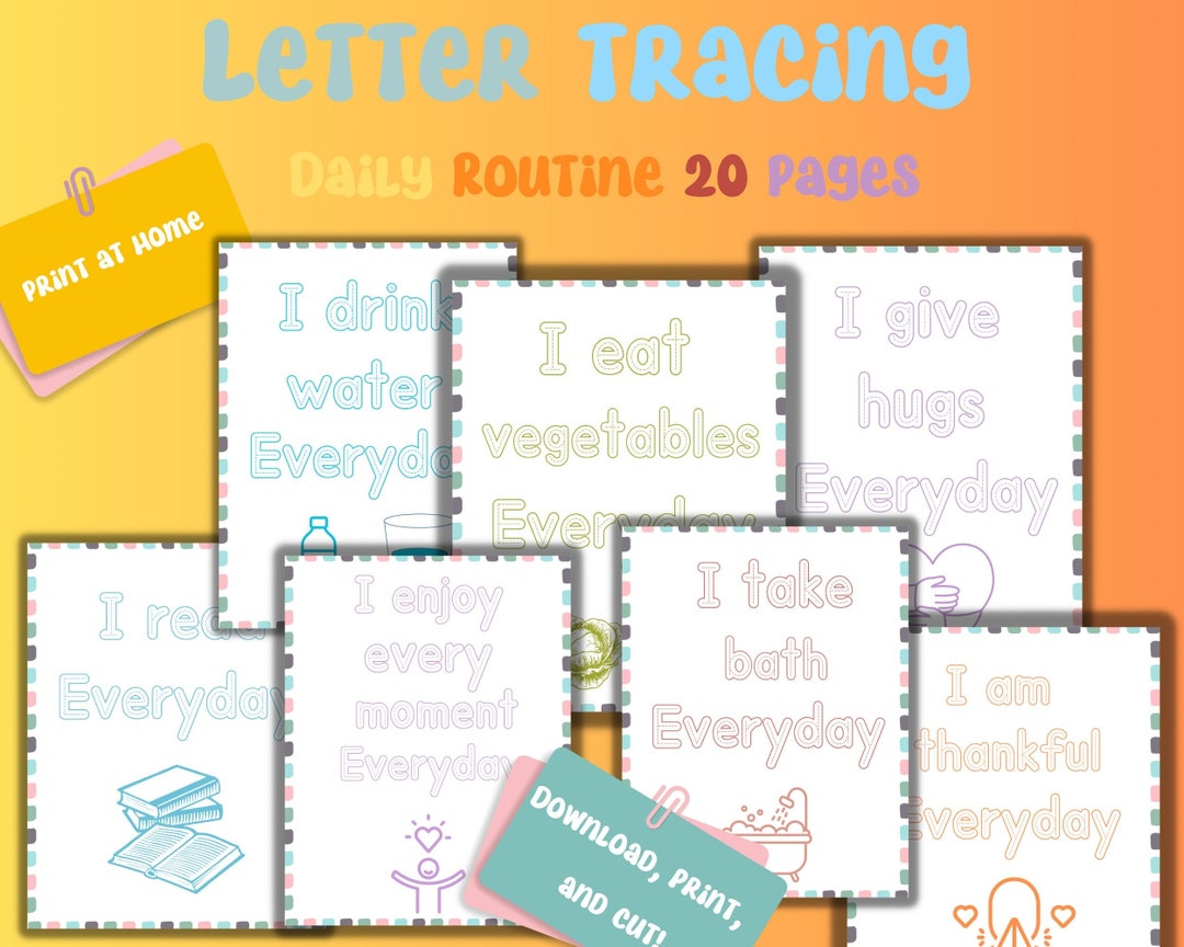 Letter Tracing 20 Printable Daily Routine Pages for Kids Educational ...