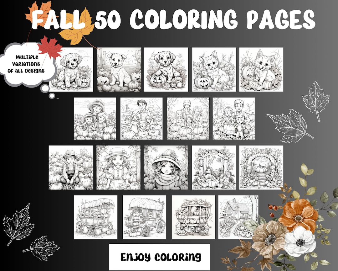 Digital Fall Season 50 Coloring Pages for Kids Good for Fun Activities ...