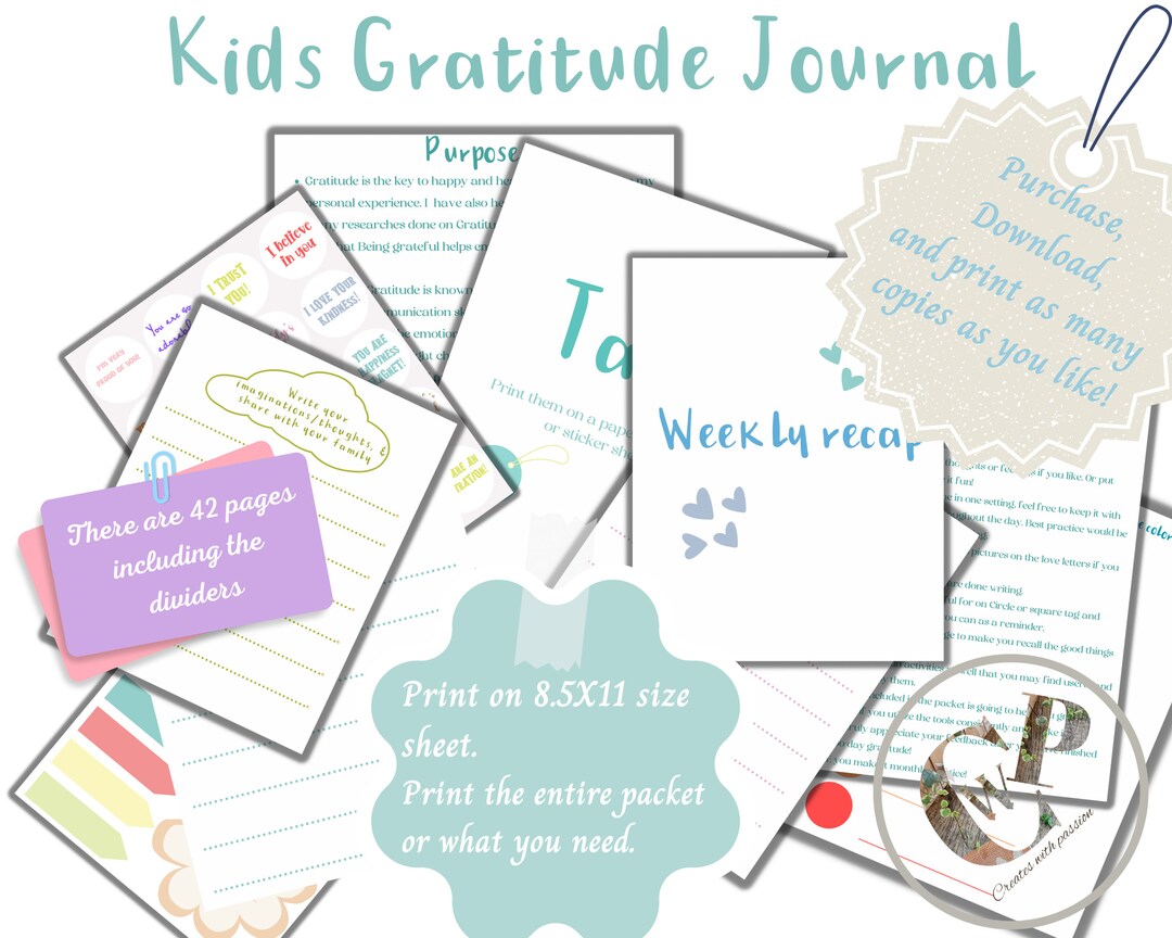 Kids Gratitude Digital Instant Download Journal Includes Some Fun ...