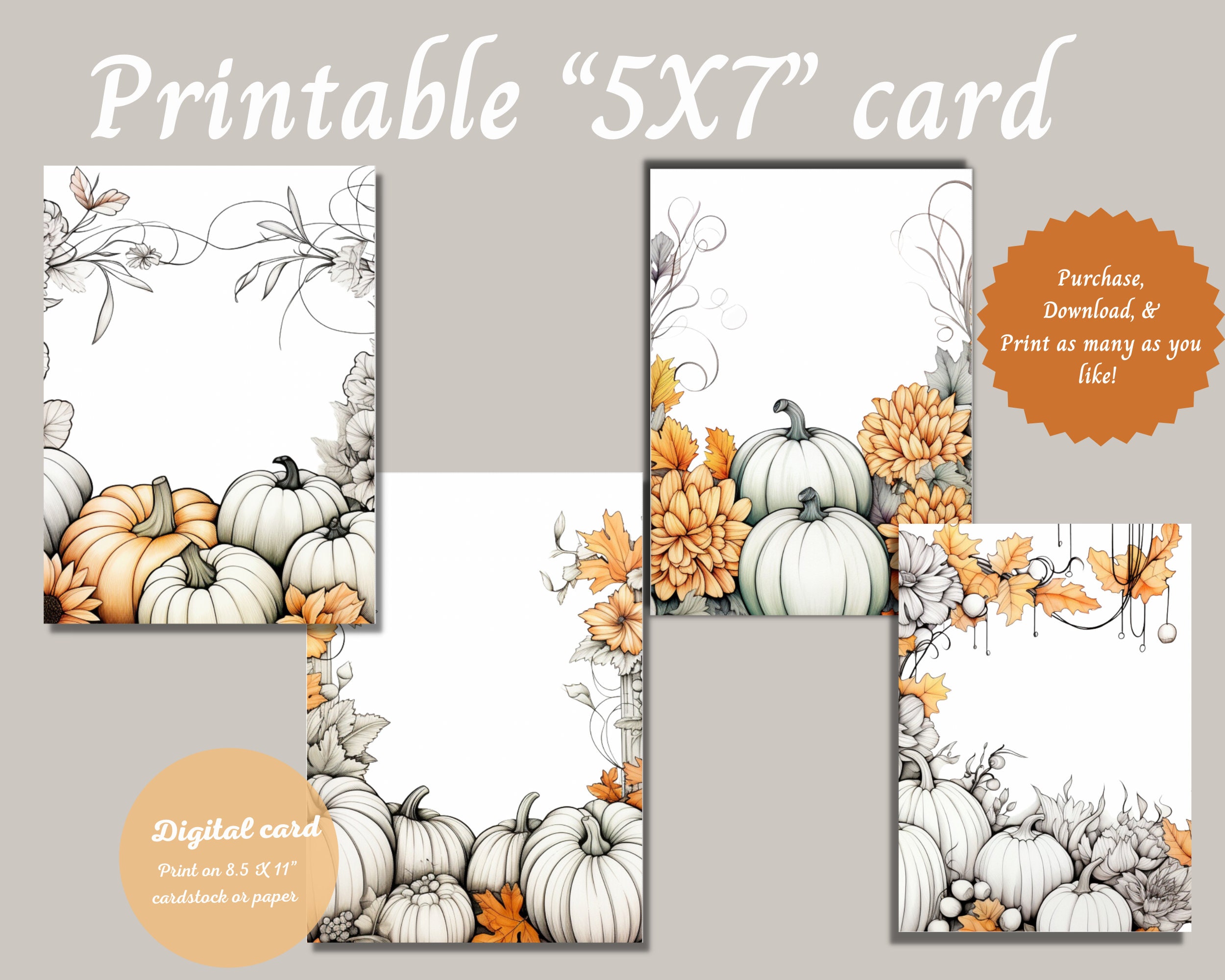 5 X 7 Instant Downloadable Printable Greeting Fall Cards. - Etsy