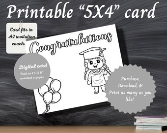 Printable Kids Coloring Card Instant Download Graduation Black White ...