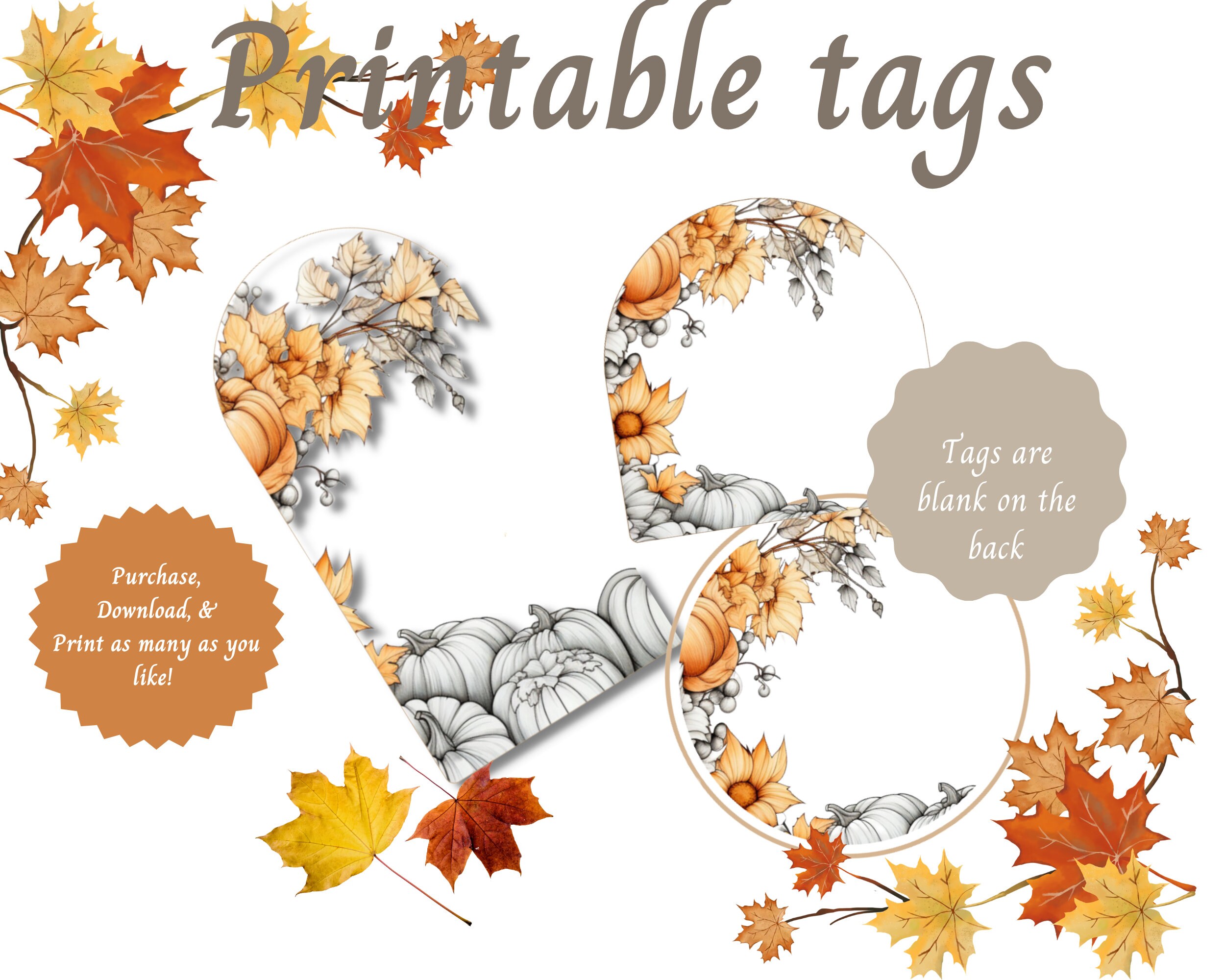 Printable Fall Gift Bag Tags Instant Download Gift Box Tags, Digital ...