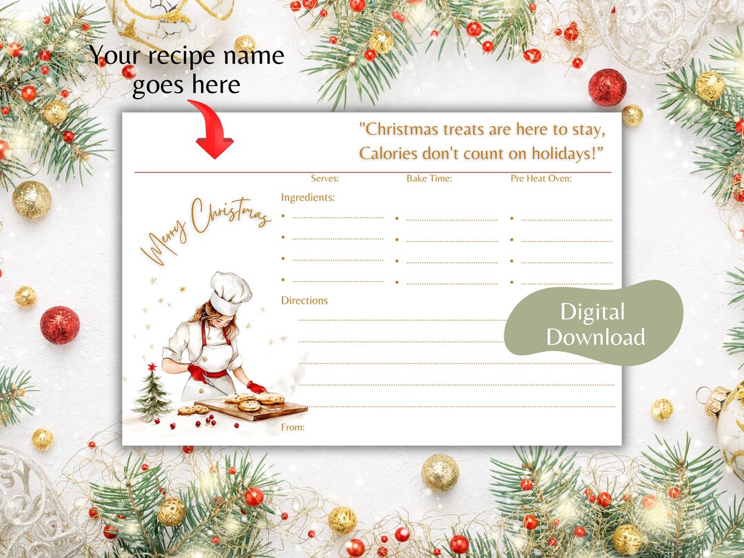 Holiday Season Recipe Printable Cards Instant Downloadable Cards Bakers ...