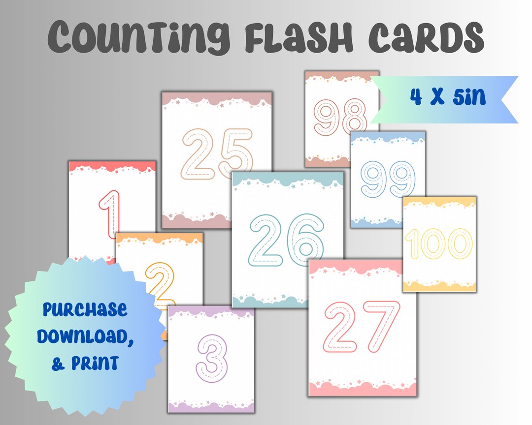 Counting From 1 to 100 Flash Cards in Letter Tracing Font Good for ...