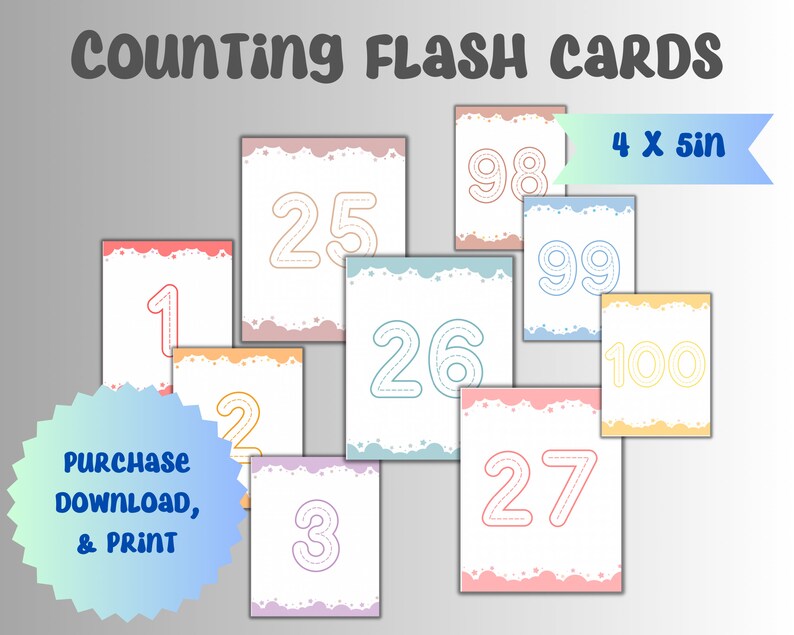 Counting From 1 to 100 Flash Cards in Letter Tracing Font Good - Etsy