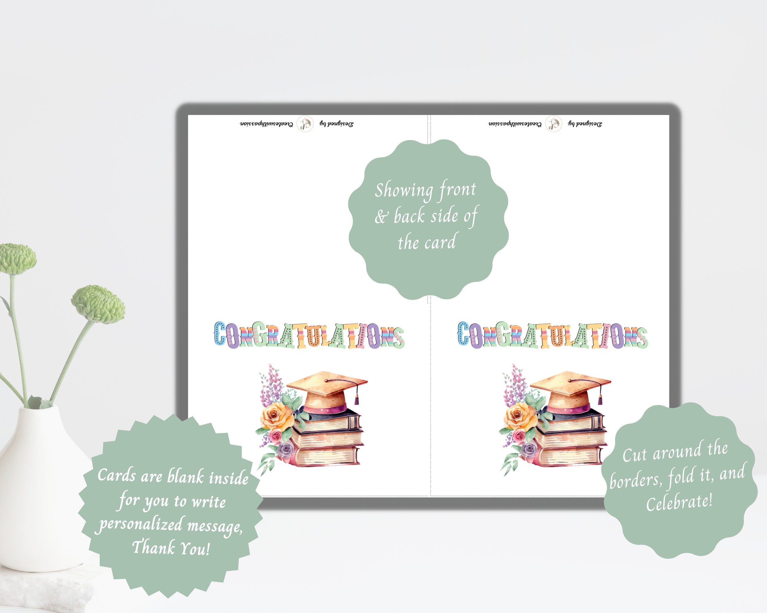 Printable Congratulations Card Instant Download Graduation Floral Books ...