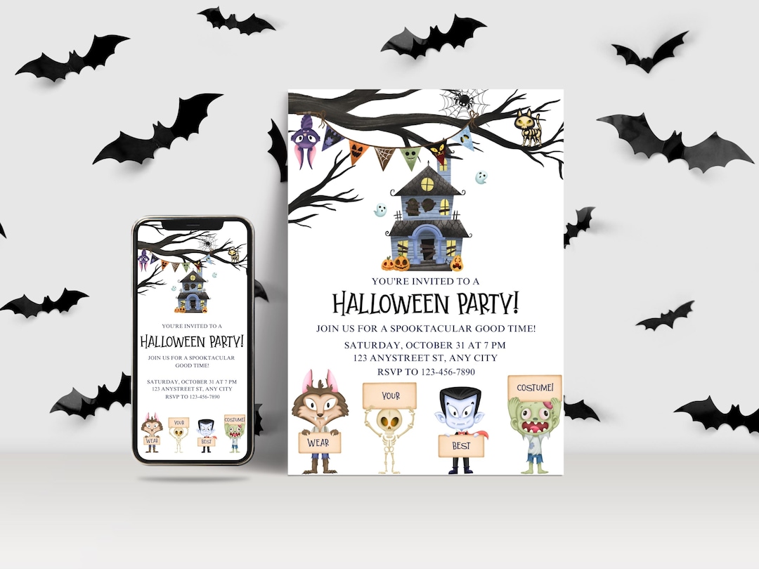 Editable Kid's Monster Halloween Party Invitation Template With ...