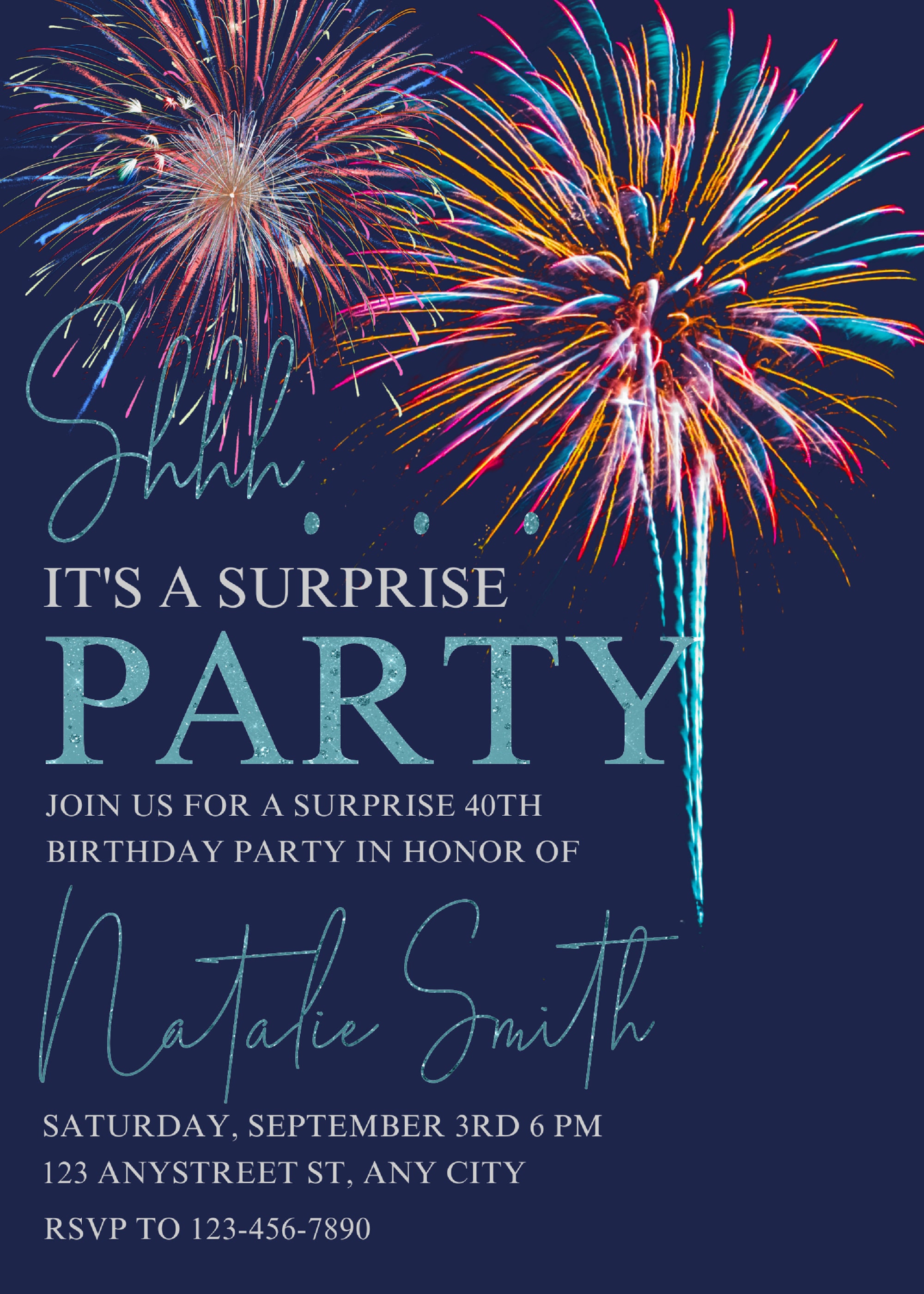 Editable Colorful Fireworks Surprise Party Birthday Invitation - Etsy