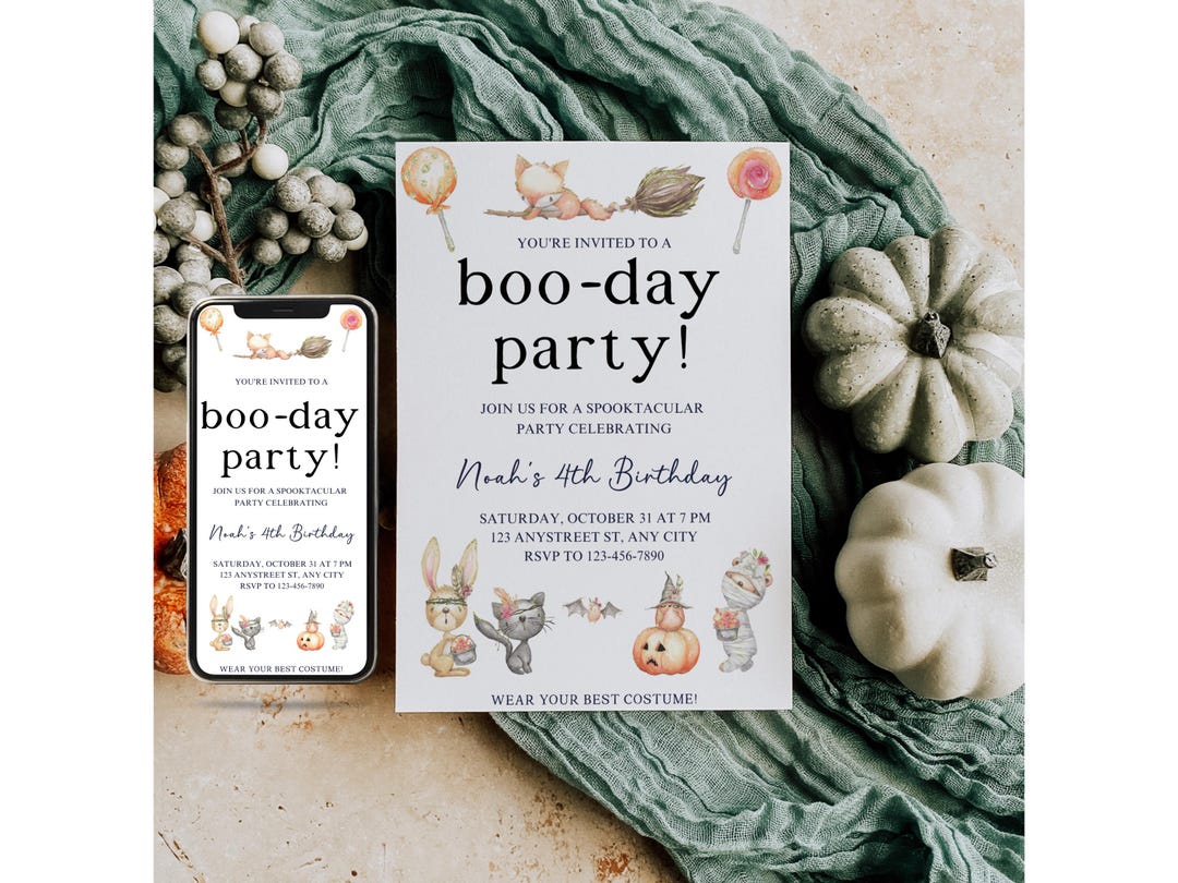 Editable Woodland Animals Halloween Birthday Party Invitation Template ...