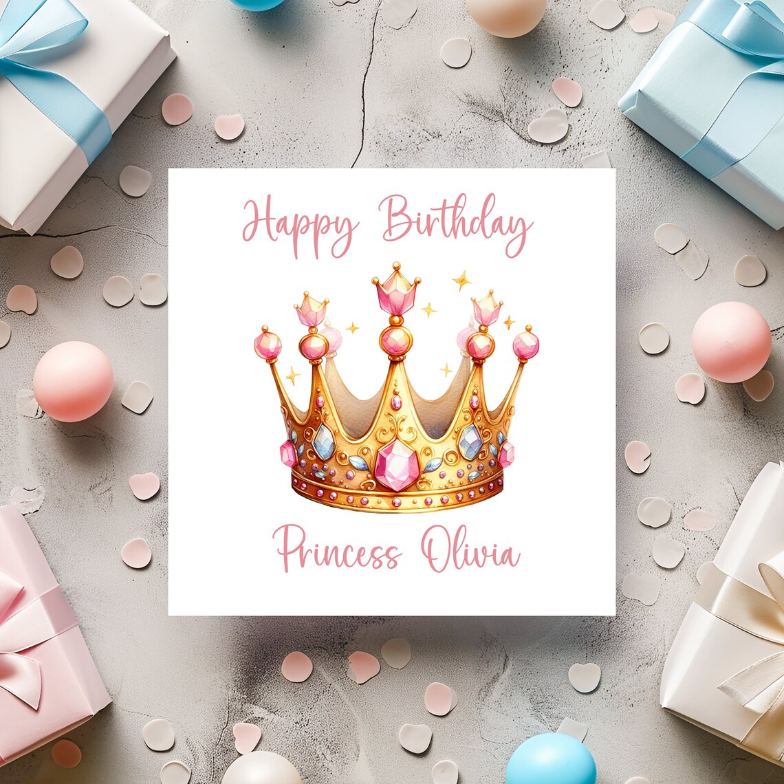 Personalized Embellished Princess Crown Birthday Card Custom Name & Age ...