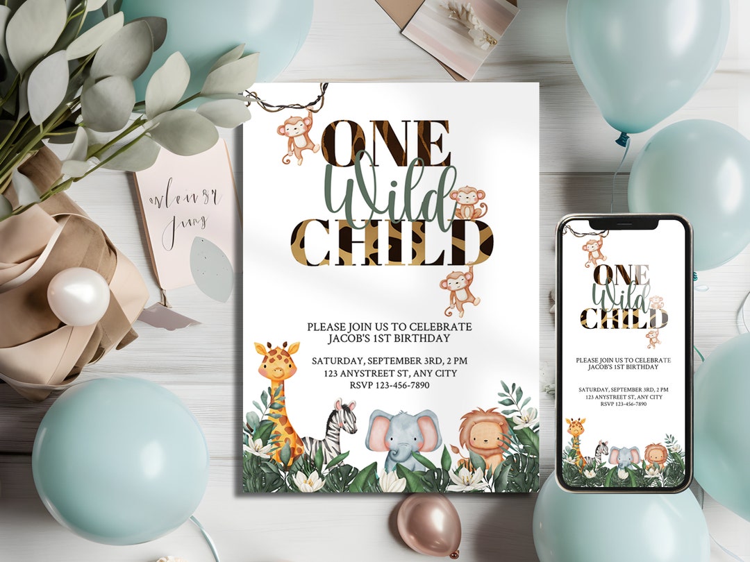 Editable One Wild Child Invitation Template With Matching Smartphone ...