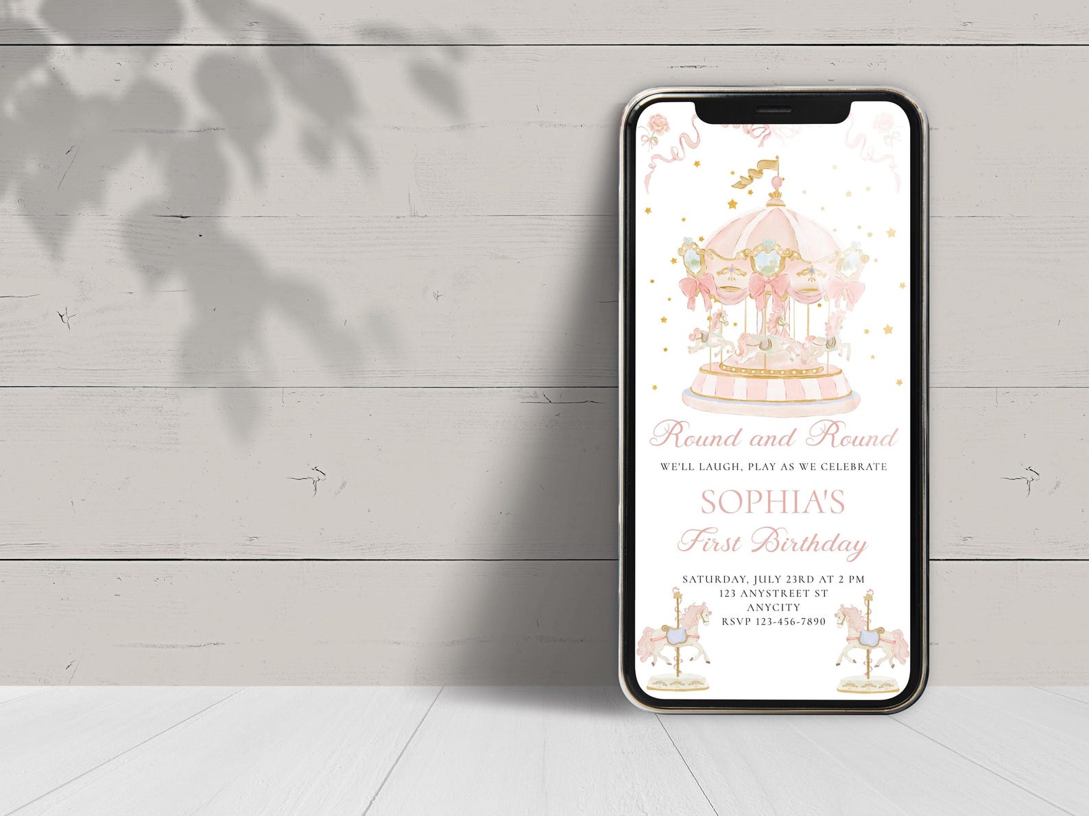 Pastel Pink Carousel Birthday Invitation Template for Girls - Etsy