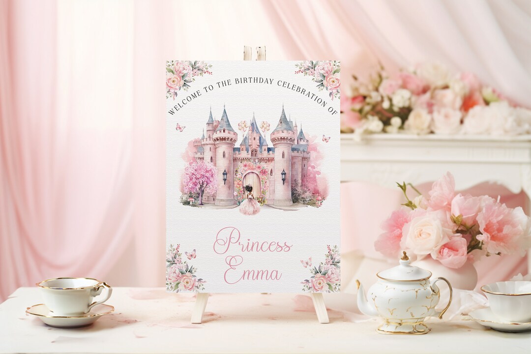 Editable Black Princess Castle Birthday Welcome Sign | Black Princess ...