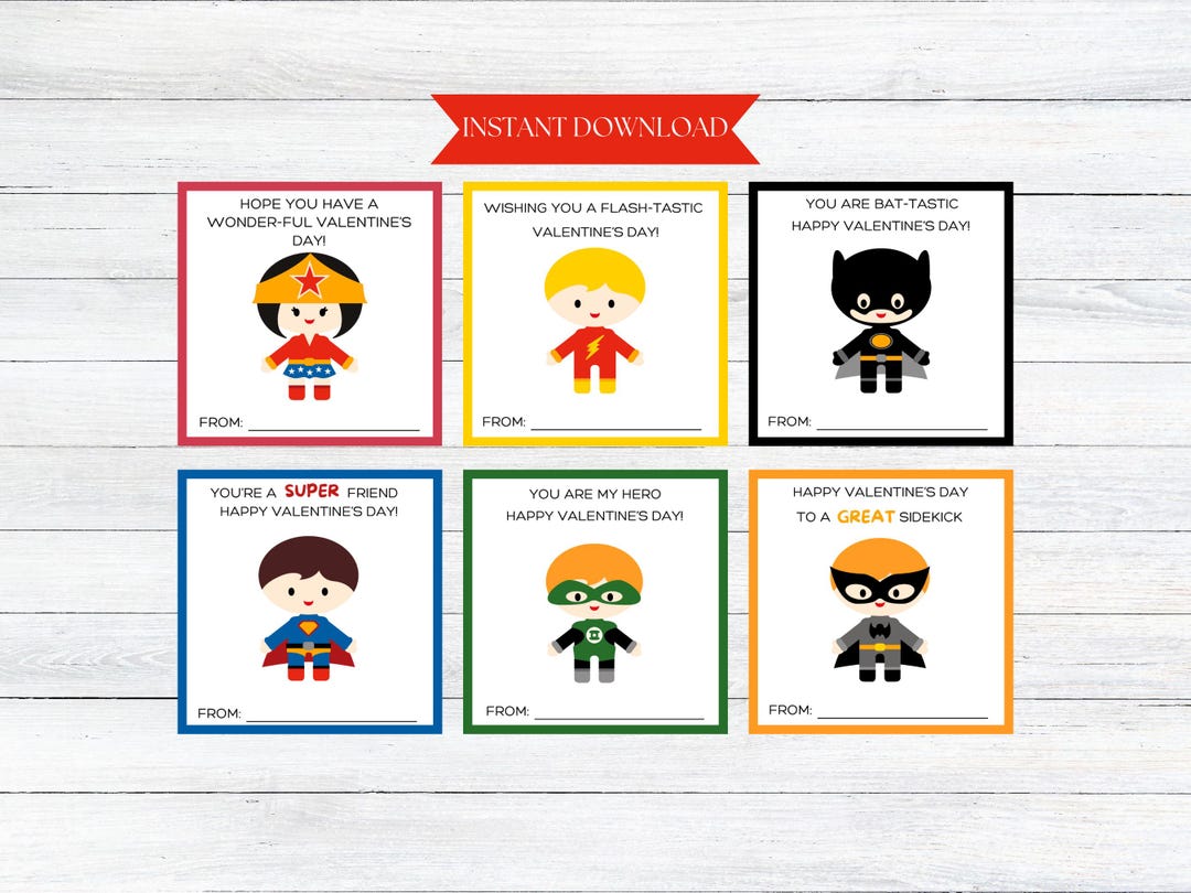 Instant Download Superhero Valentine's Day Classroom Cards | Valentine ...