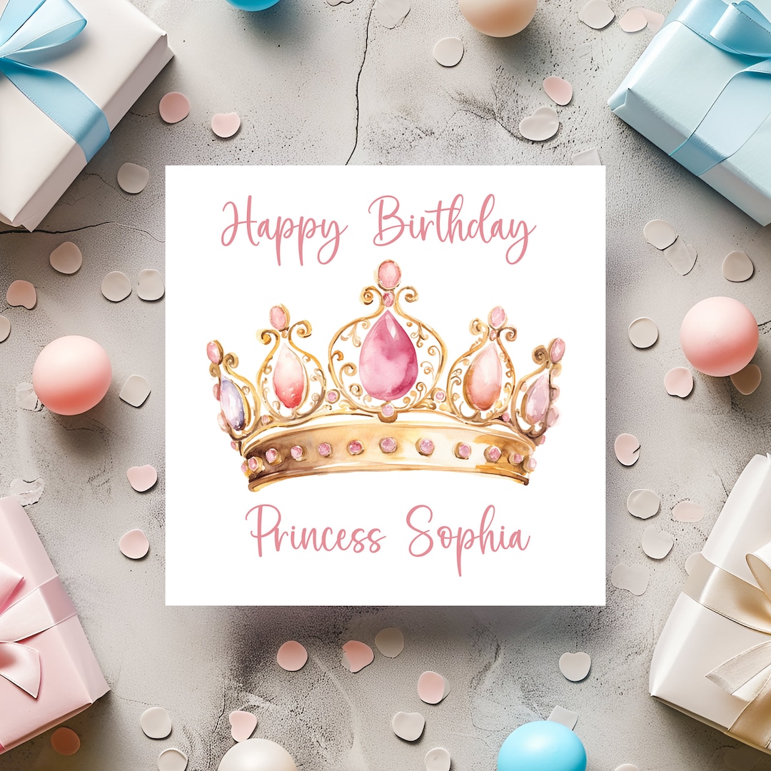 Personalized Embellished Princess Crown Birthday Card for Kids Custom ...