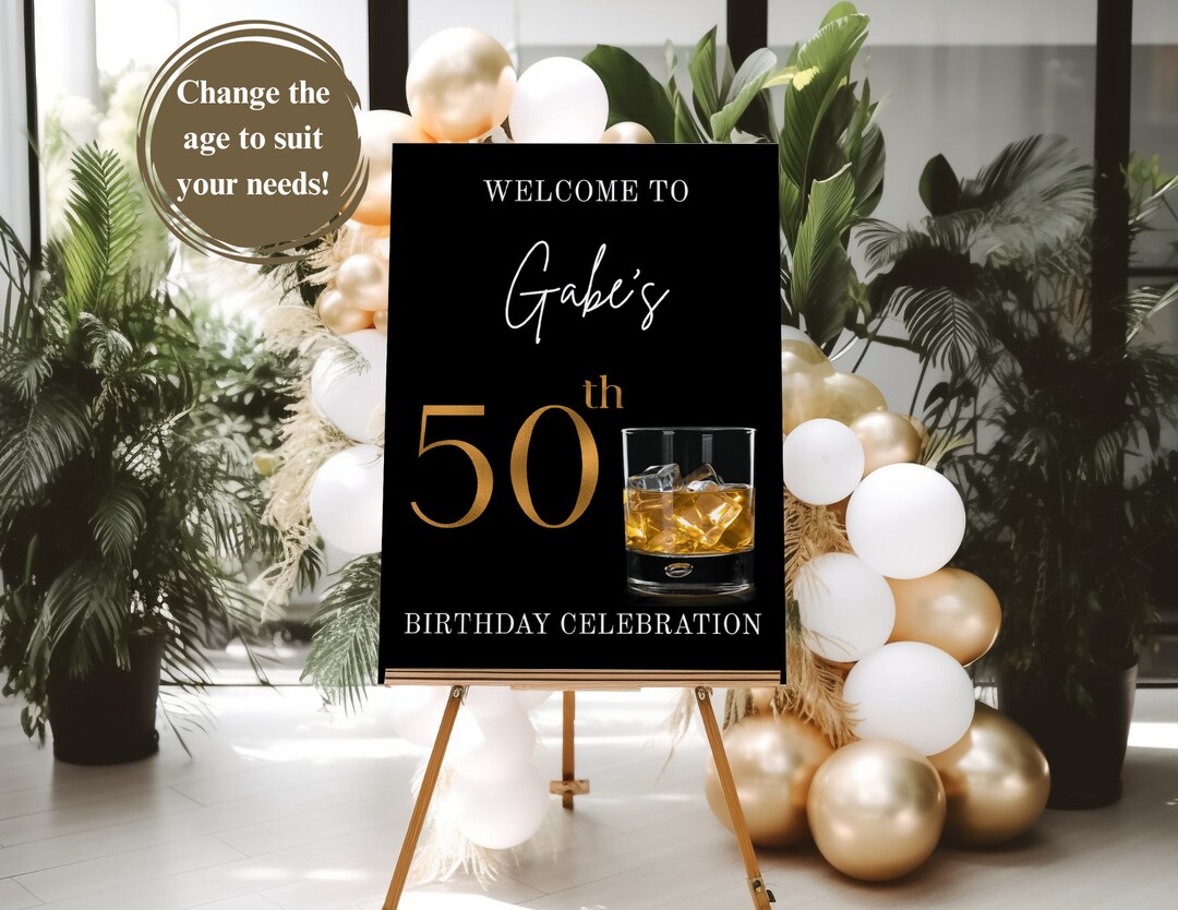 Editable Men's 50th Birthday Welcome Sign Template, Editable Age - Etsy