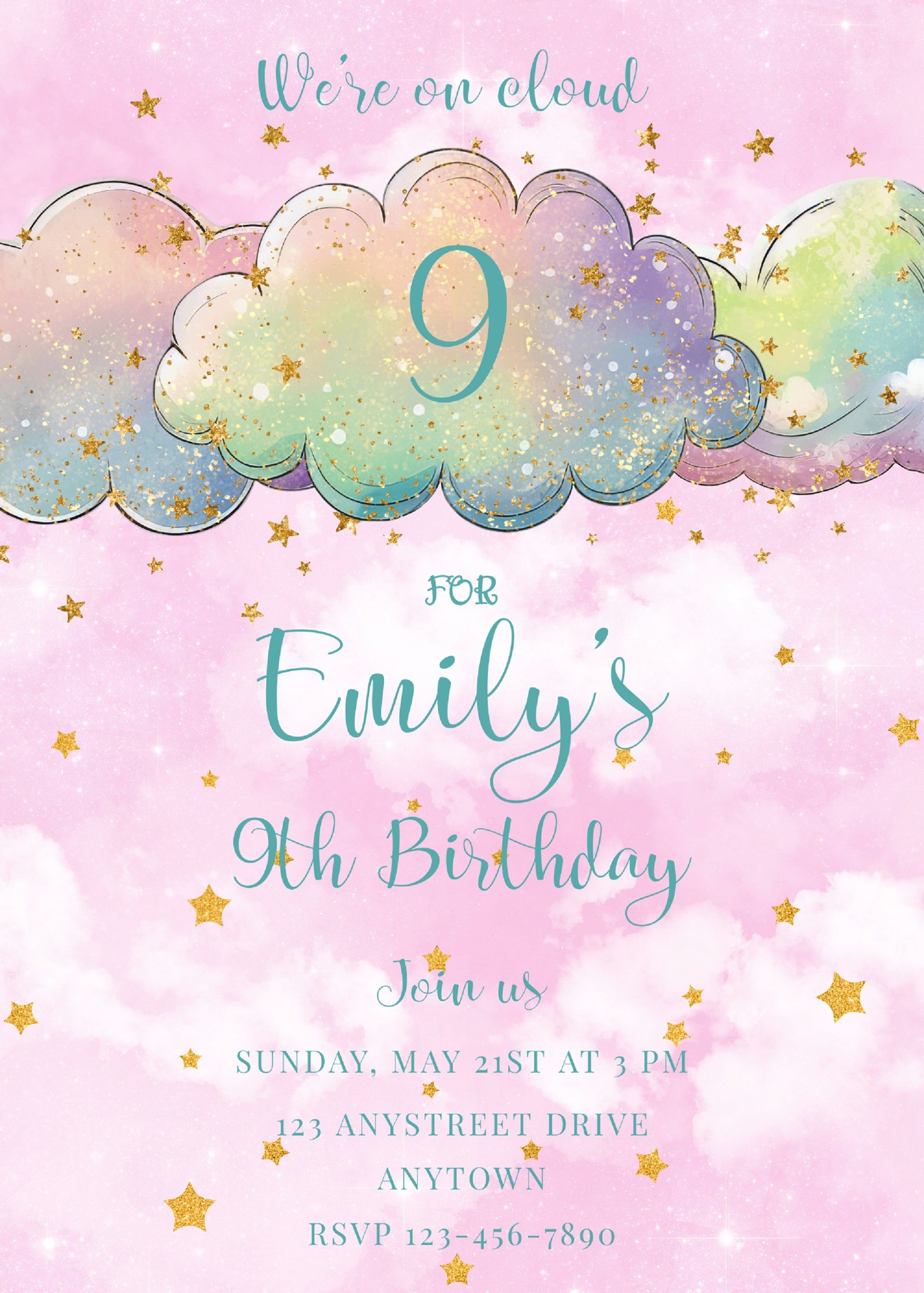 EDITABLE Cloud 9 Birthday Party Invitation Template Envelope - Etsy