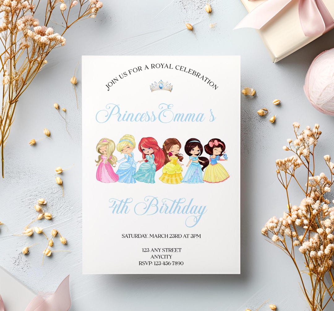 Editable Little Princesses Birthday Invitation Template With Evite ...