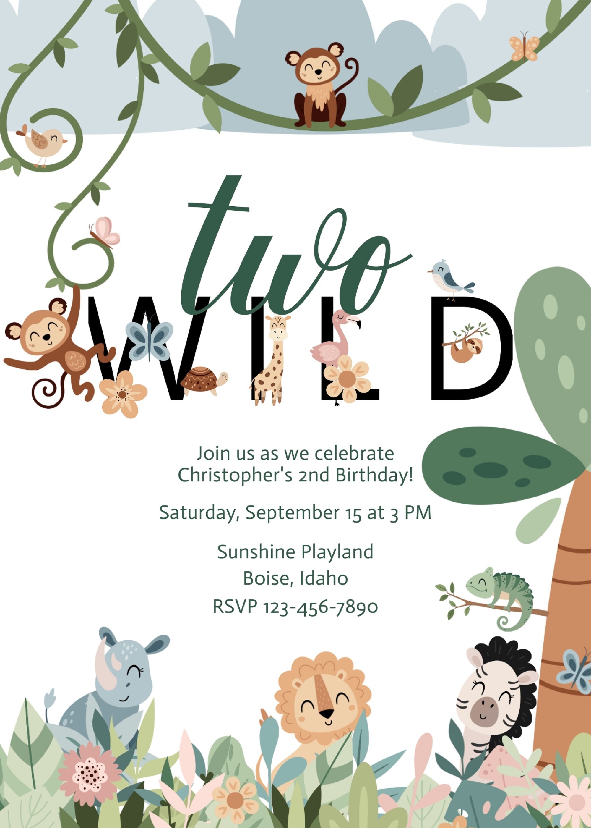 Editable Two Wild Monkey Birthday Invitation Template With Matching ...