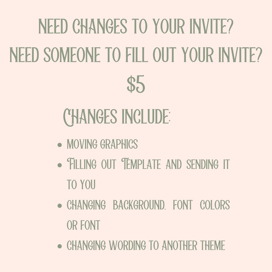Changes to Invitation Template - Etsy