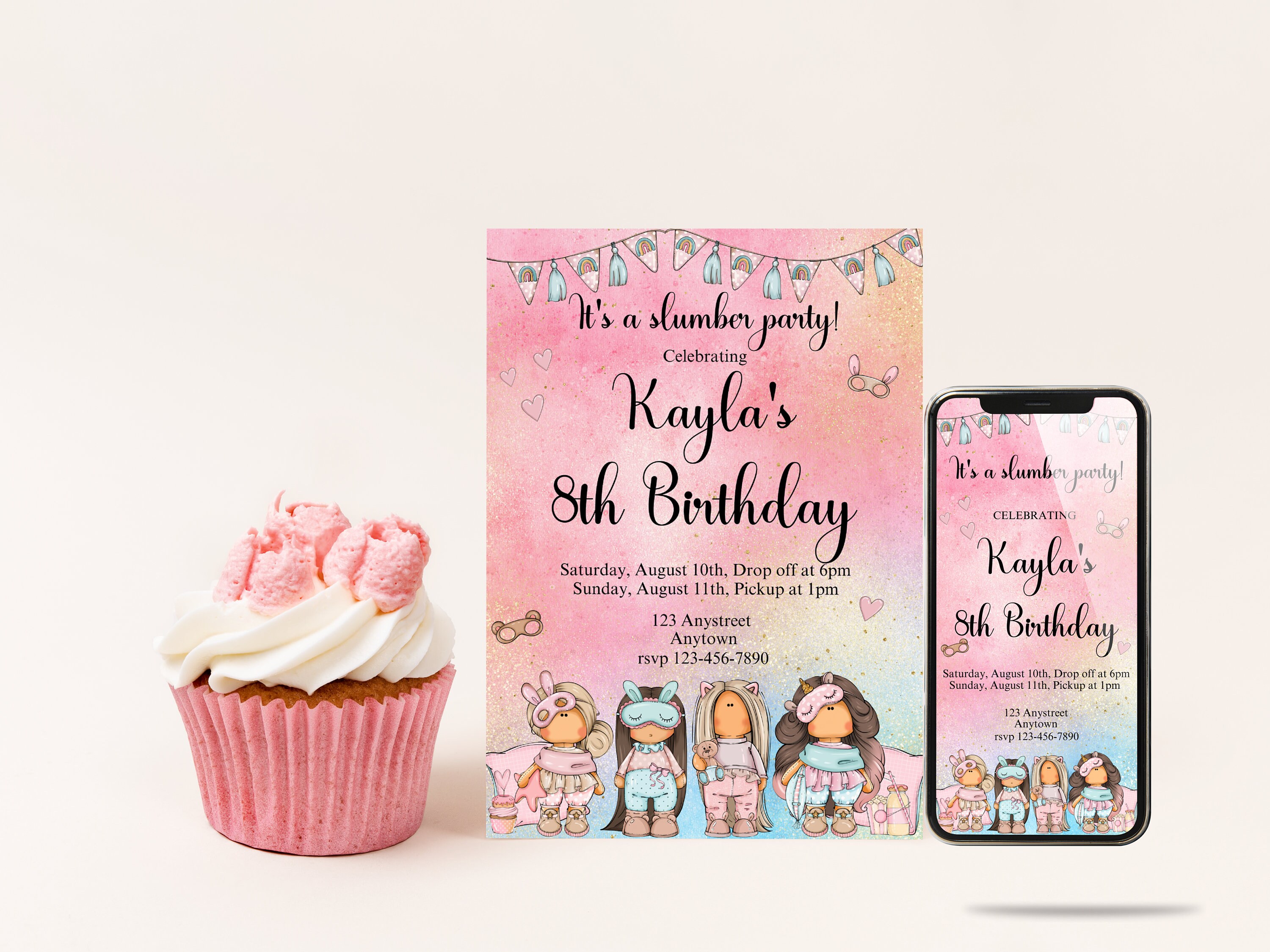 Editable Pajama Party Birthday Invitation Template With Matching