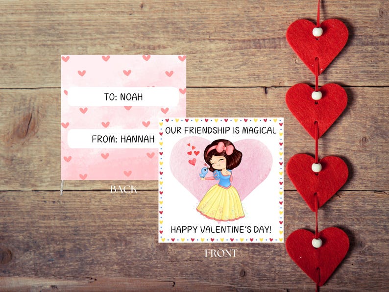 Printed Princess Valentine's Day Cards: Set of 6 Double-sided Classroom ...