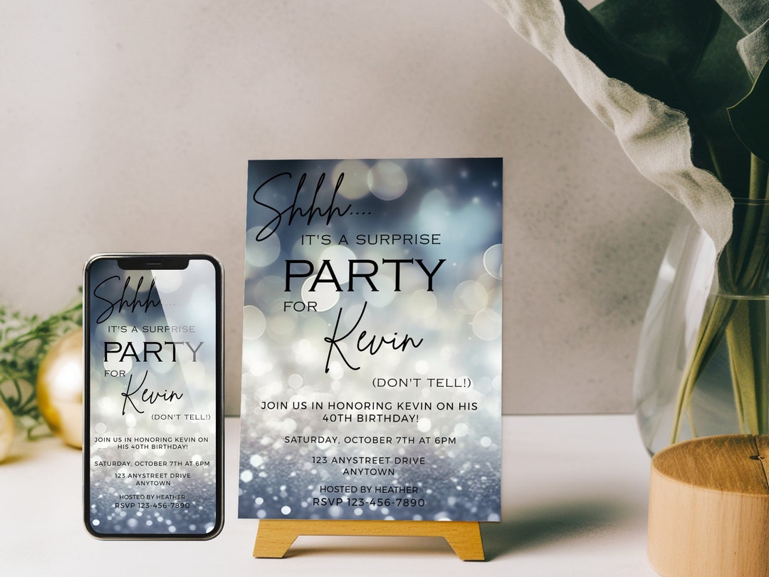 Surprise Silver Birthday Party Evite Template, Surprise Party ...