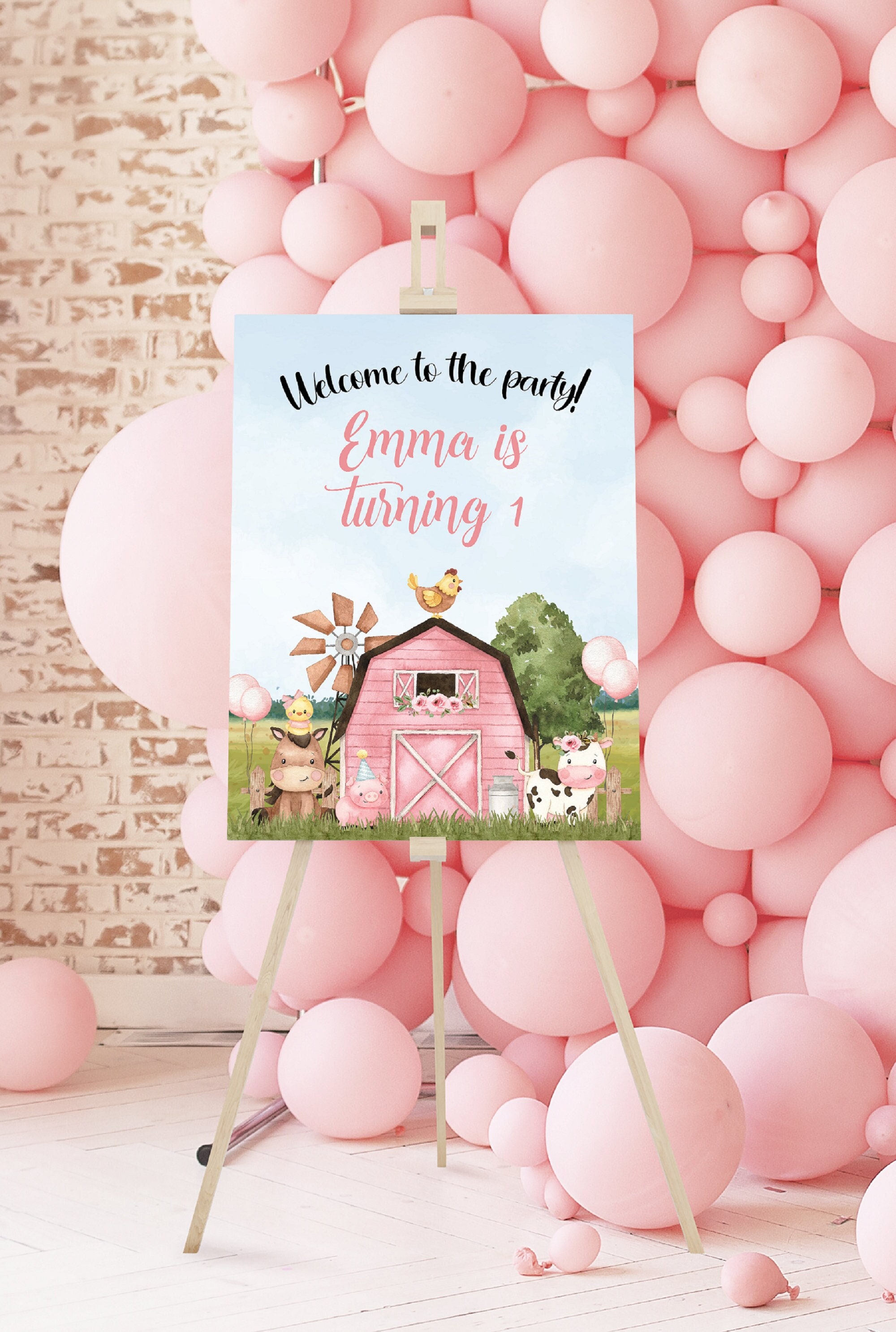 Editable Farm Friends Birthday Welcome Sign Template for Girl Birthday ...