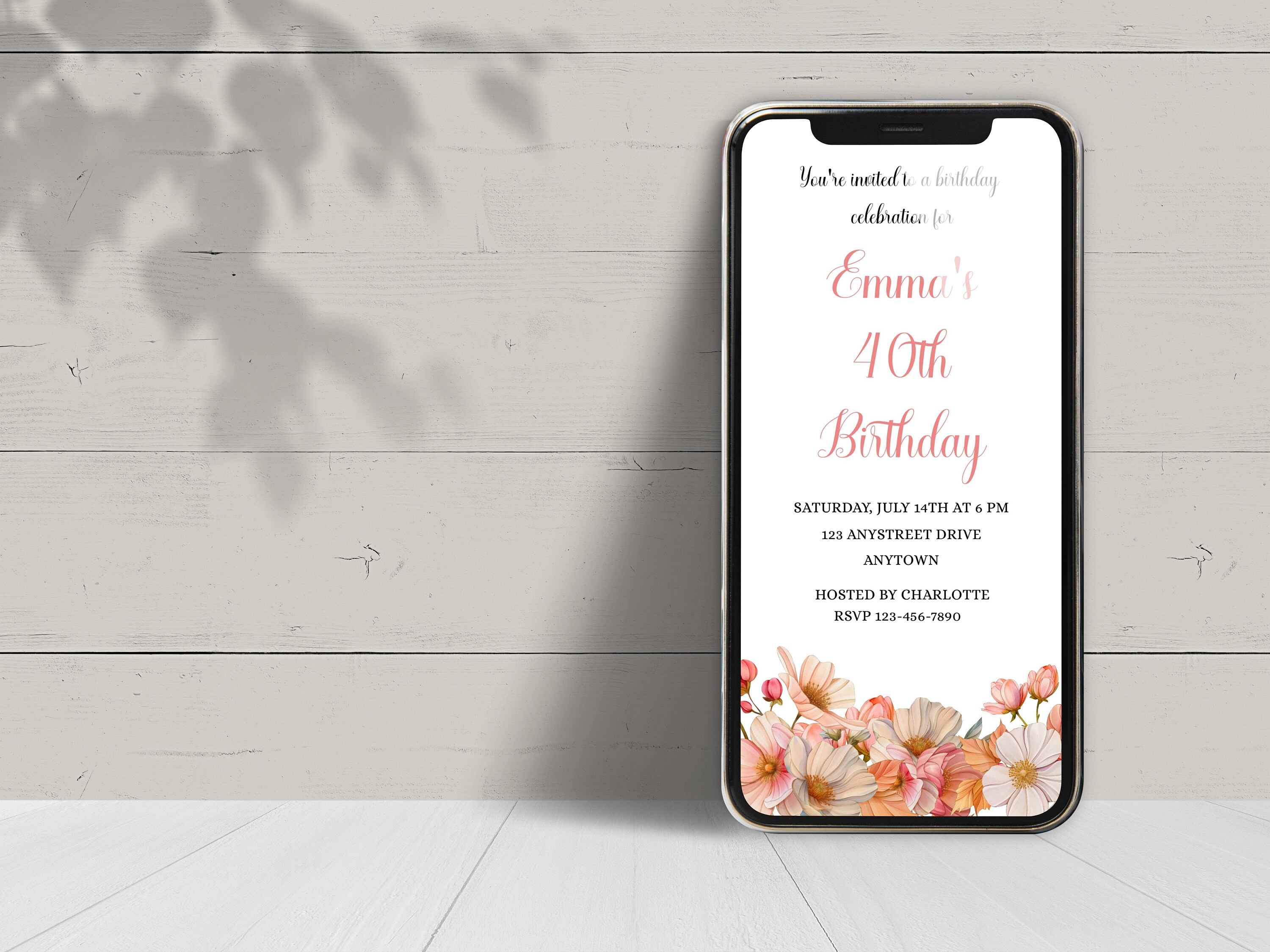 Editable Floral Birthday Invitation for Her With Matching Smartphone ...
