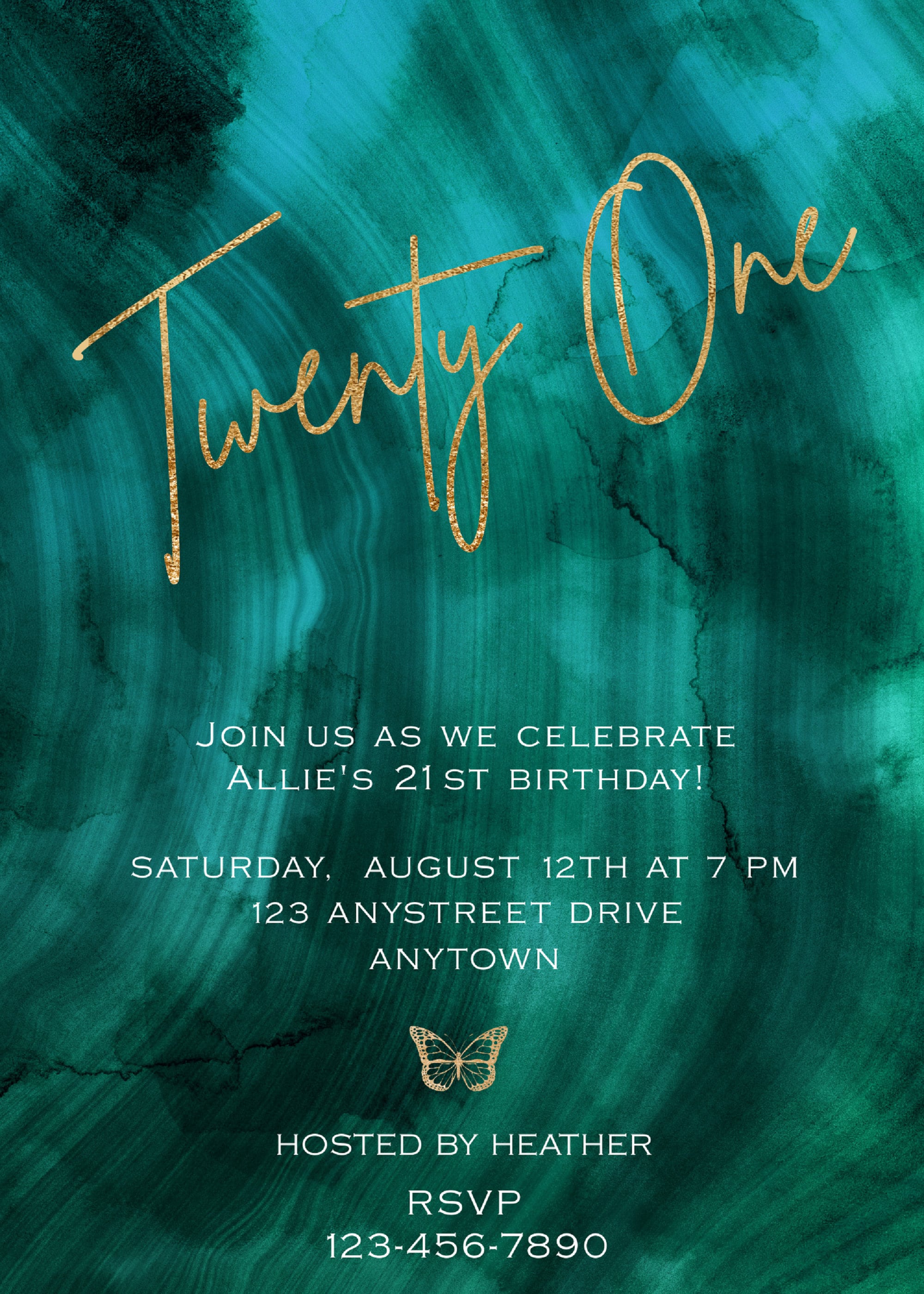 Editable Emerald Green 21st Birthday Party Invitation Template - Etsy