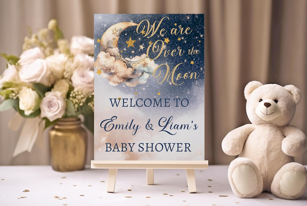 Editable Over the Moon Baby Shower Welcome Sign - Etsy