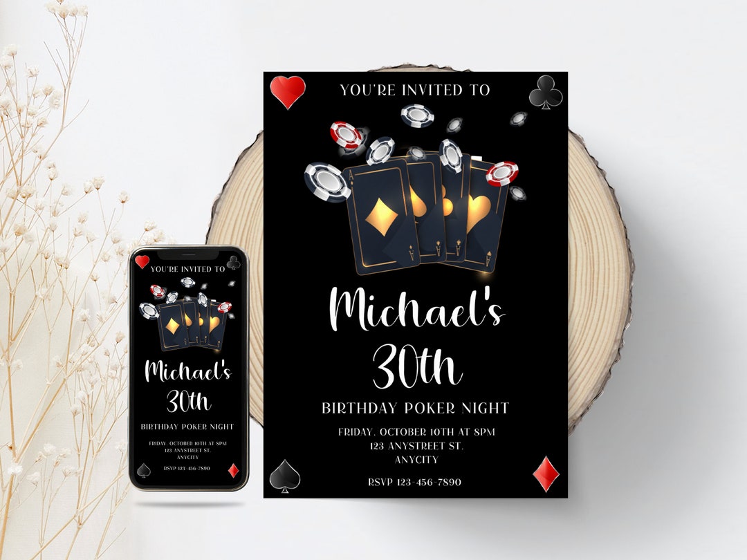 Editable Men's Poker Birthday Invitation Template With Matching ...