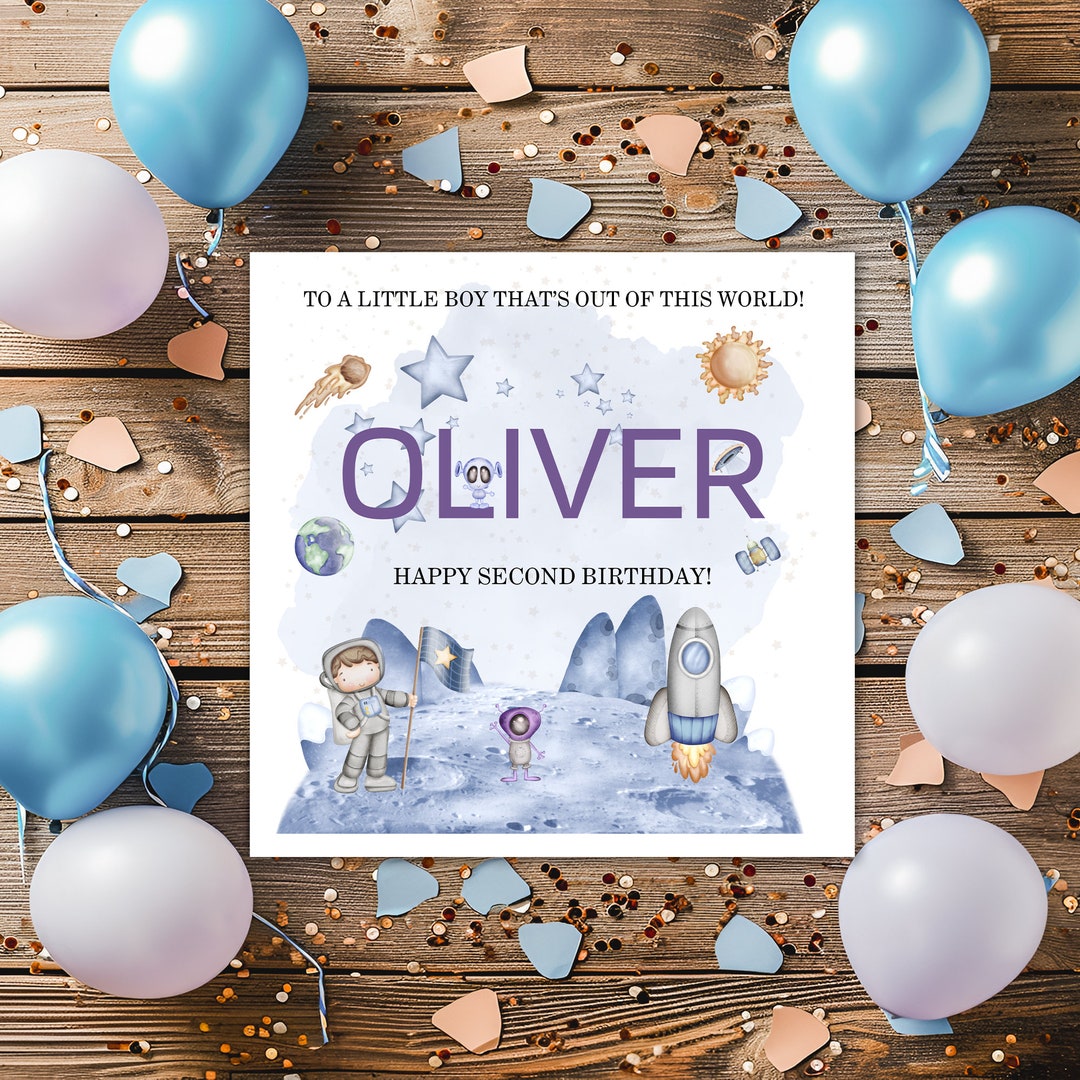 Personalized Space-themed Boy's Birthday Card | Custom Name and Age ...