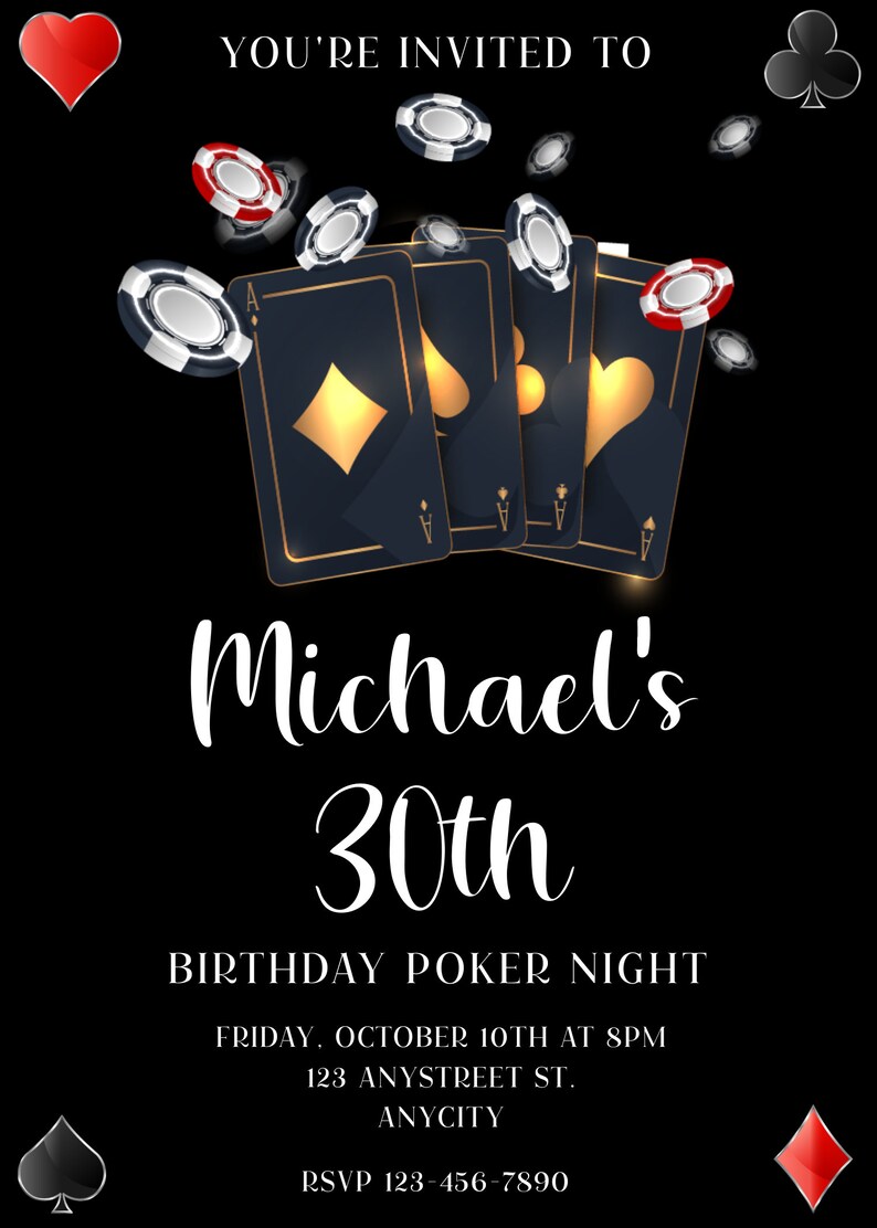 Editable Men's Poker Birthday Invitation Template With Matching ...