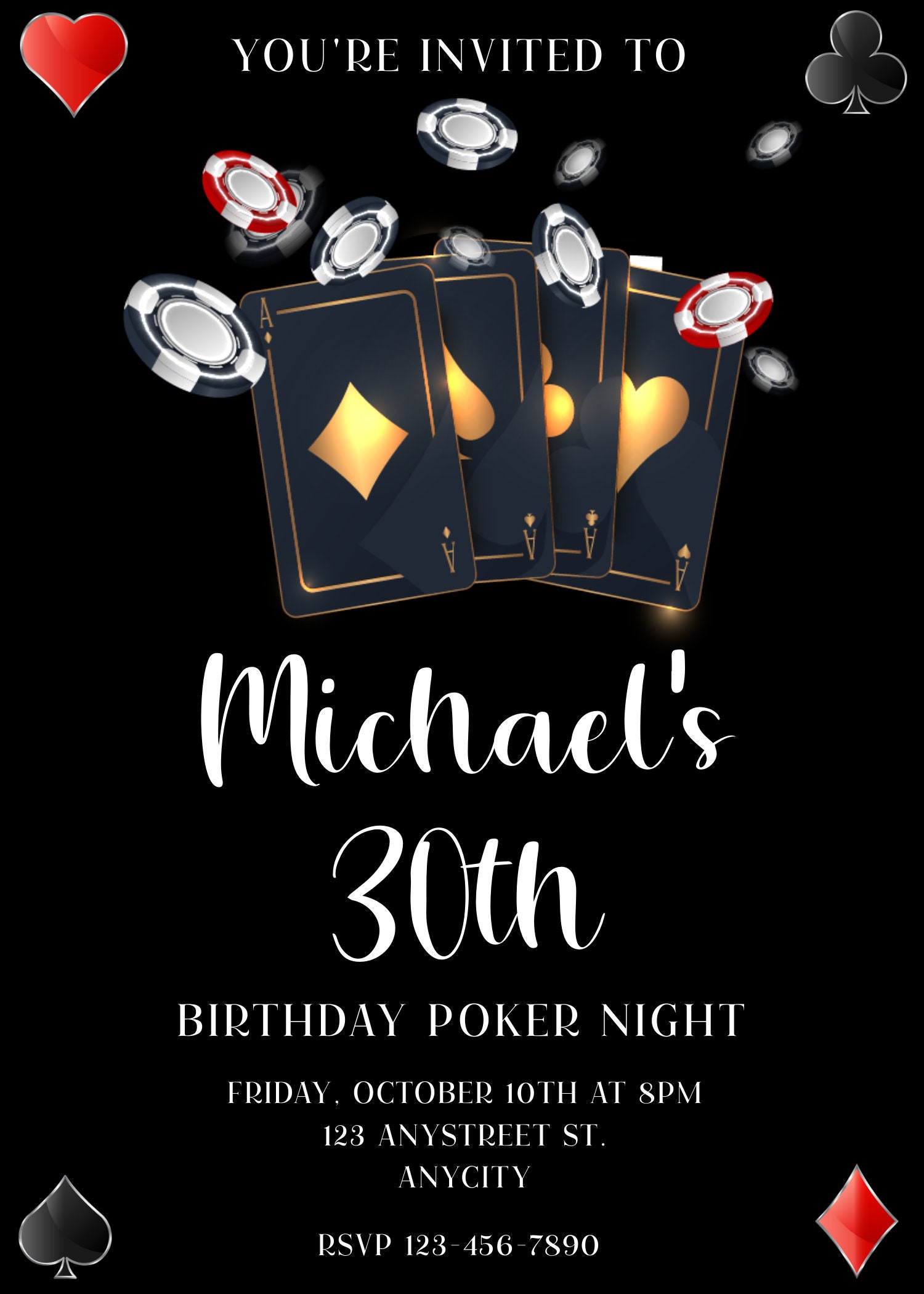 Editable Men's Poker Birthday Invitation Template With Matching ...