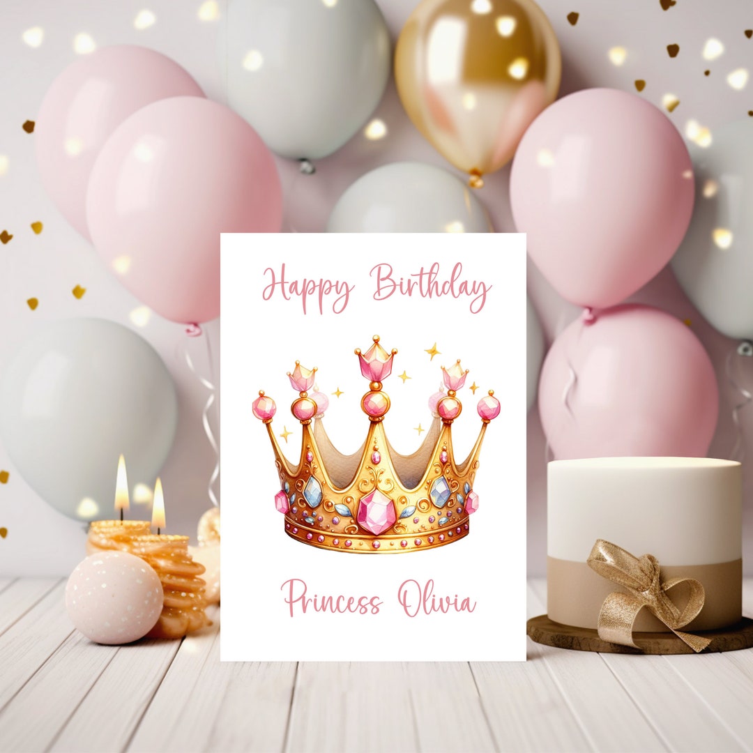 Personalized Embellished Princess Crown Birthday Card Custom Name & Age ...