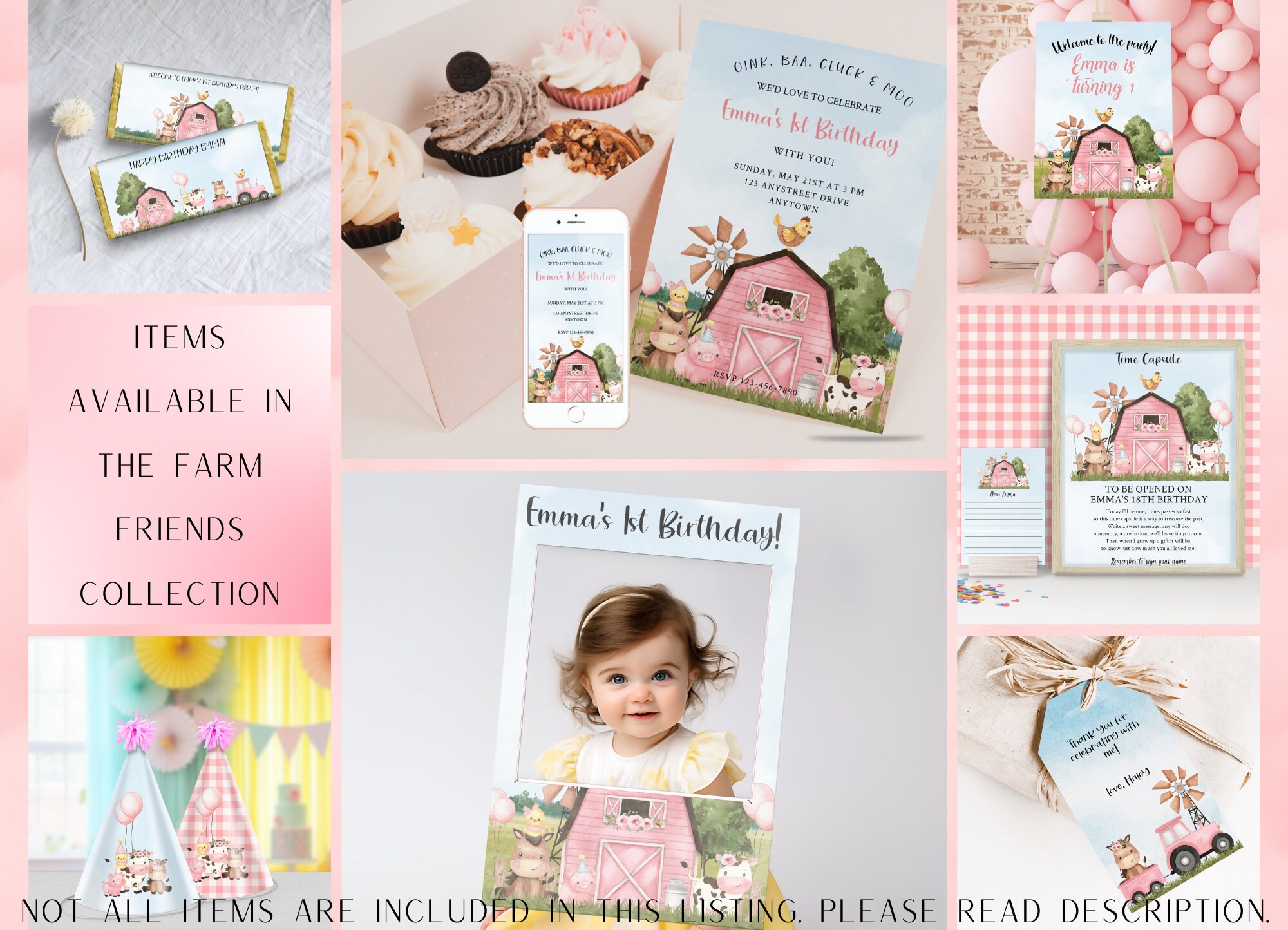 Editable Farm Friends Birthday Welcome Sign Template for Girl Birthday ...