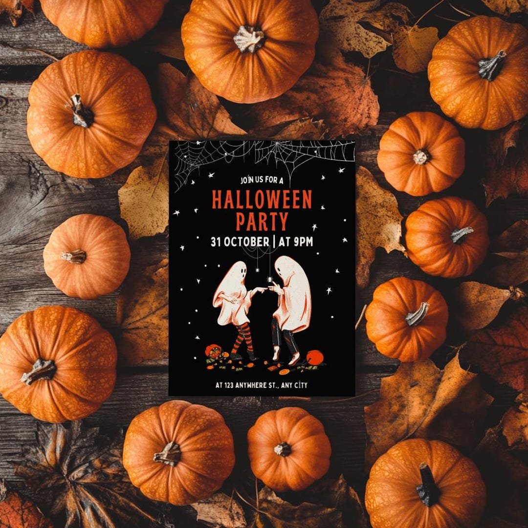 Editable Halloween Party Invitation Spooky Pumpkin Theme Free Thank You ...