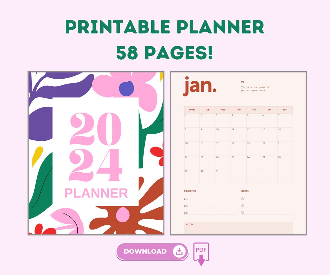 Digital Planner and Printable Digital Planner 2024, Flower Planner - Etsy