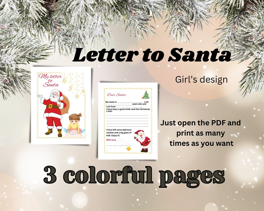 Christmas Wish List Letter to Santa Colorful Letter to Santa Claus Girl ...