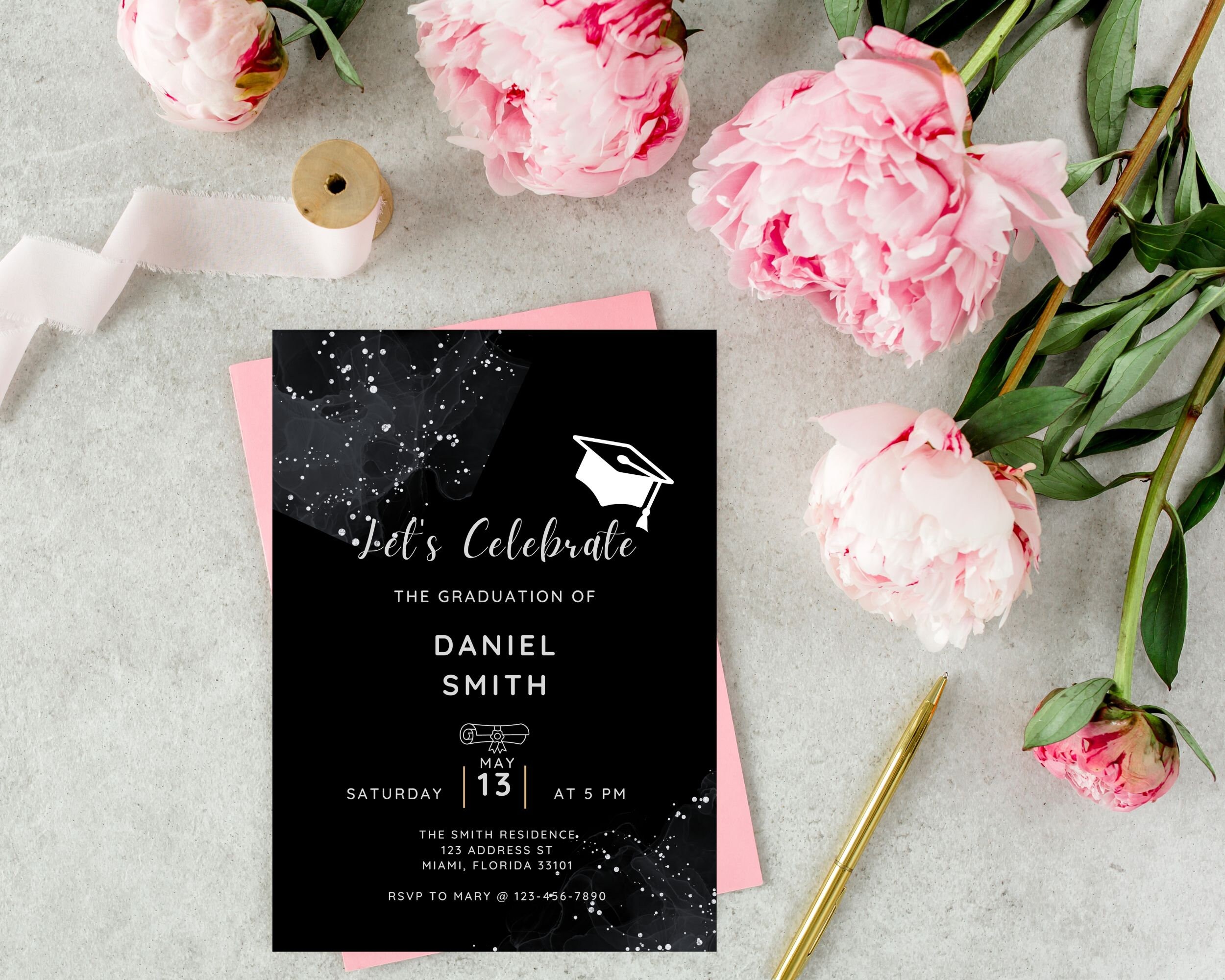 Elegant Graduation Card | Downloaded Graduation Invitation | Editable ...