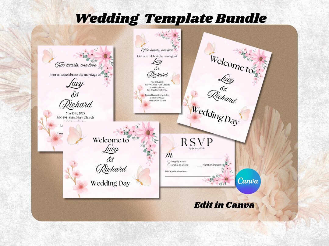 Floral Wedding Invitation Bundle: Editable RSVP, Poster (digital) - Etsy